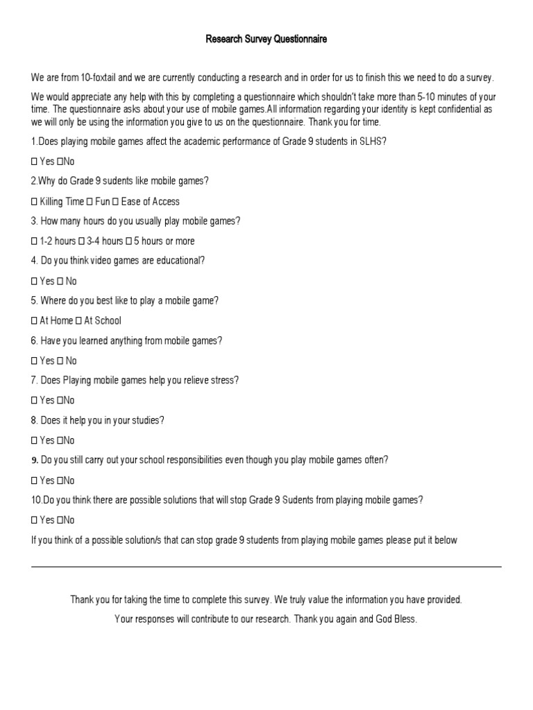 Research Survey Questionnaire | PDF