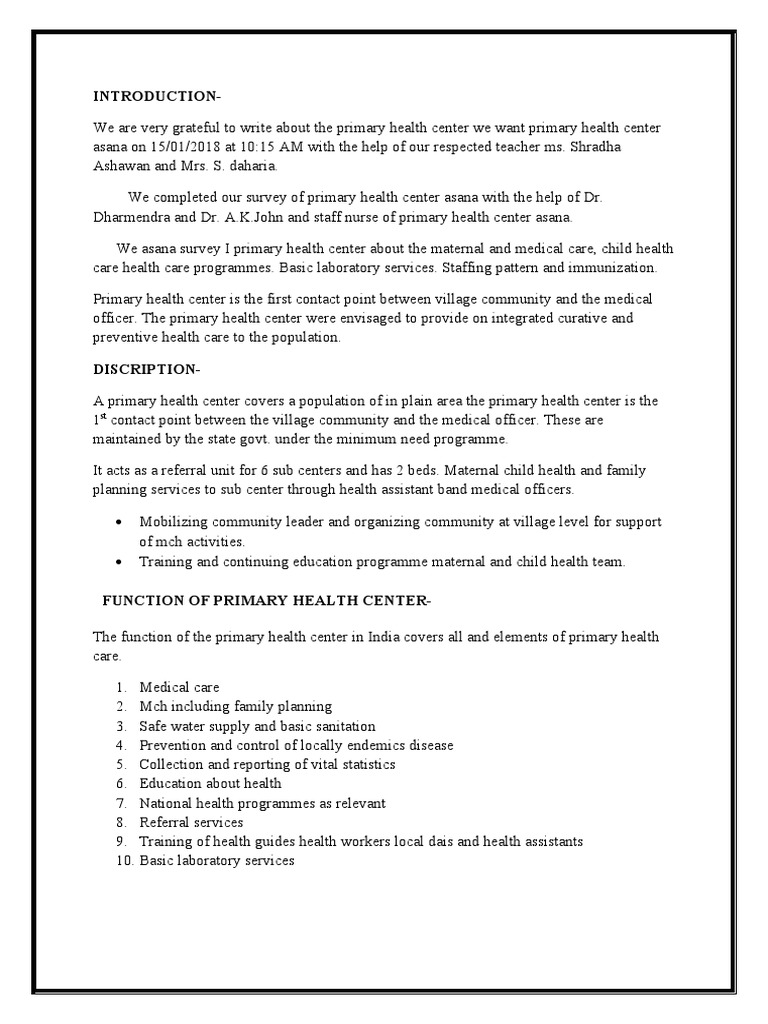 PHC Report | PDF | Childbirth | Health Professional