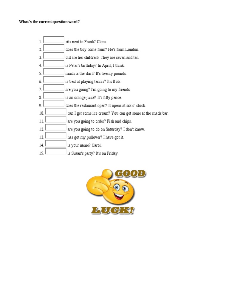 Question Words Practice Quiz | PDF | Art