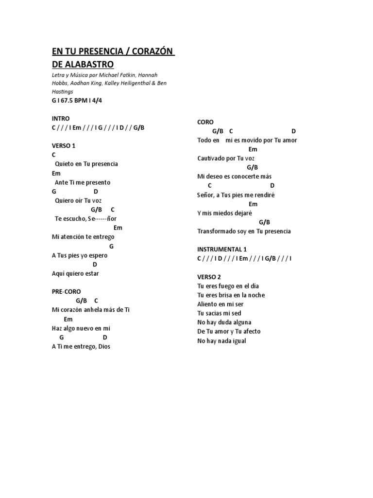 Letra de "En Tu Presencia" | PDF
