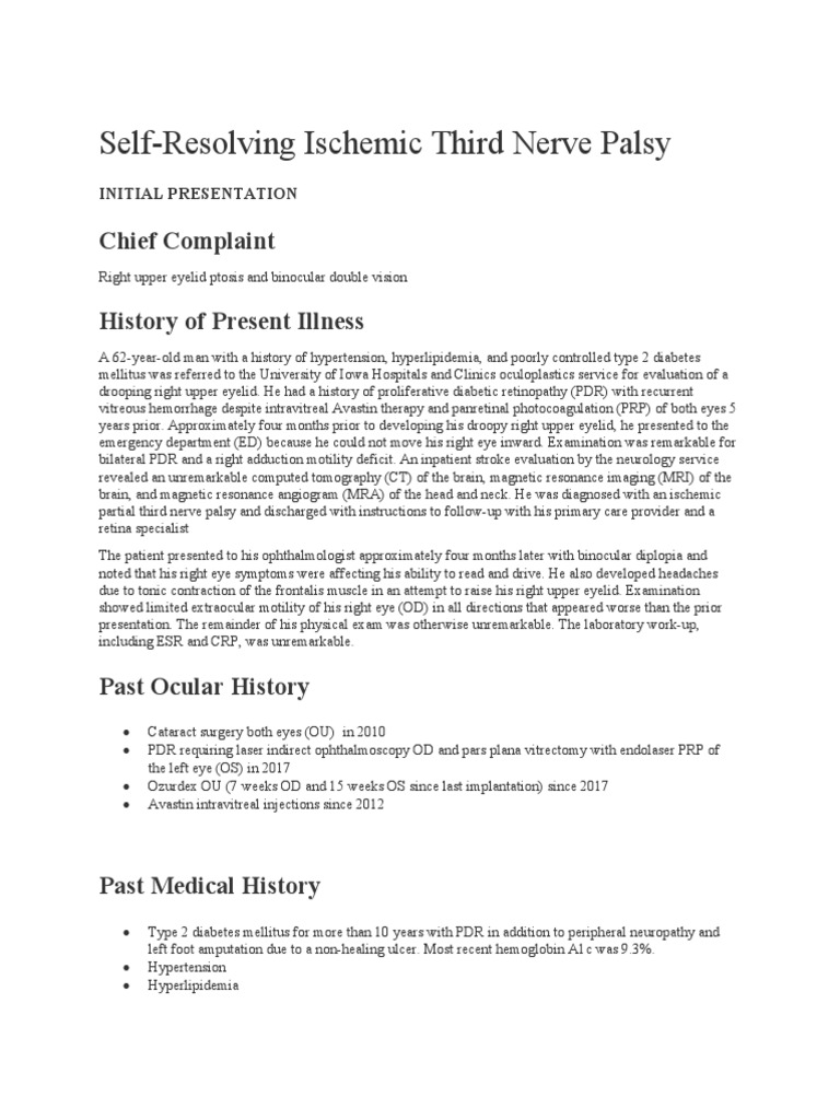 Self-Resolving Ischemic Third Nerve Palsy | PDF | Human Anatomy | Human Eye