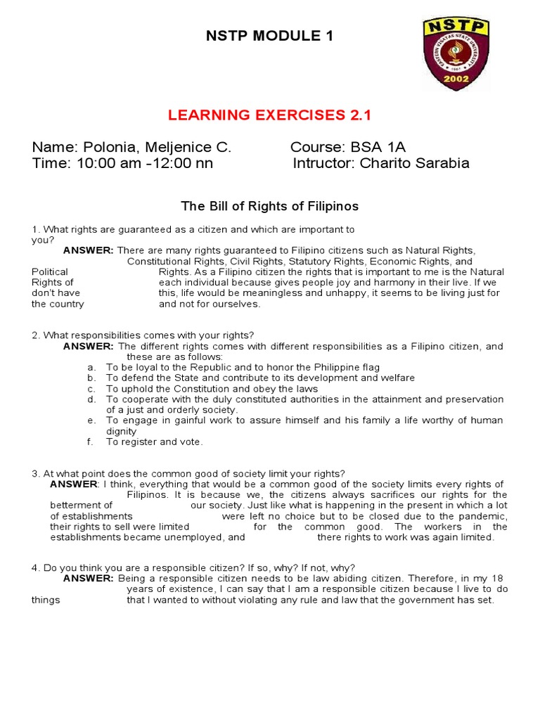 NSTP Module 2 | PDF | Citizenship | Rights