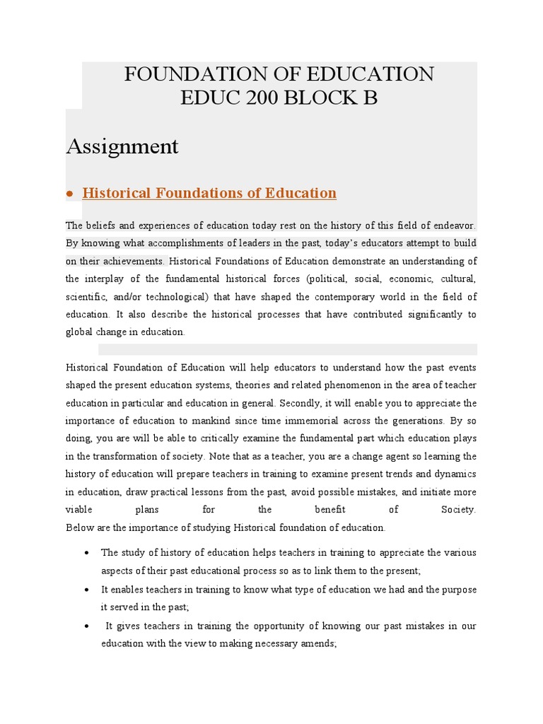 Assignment: Foundation of Education Educ 200 Block B | Download Free PDF | Constructivism ...