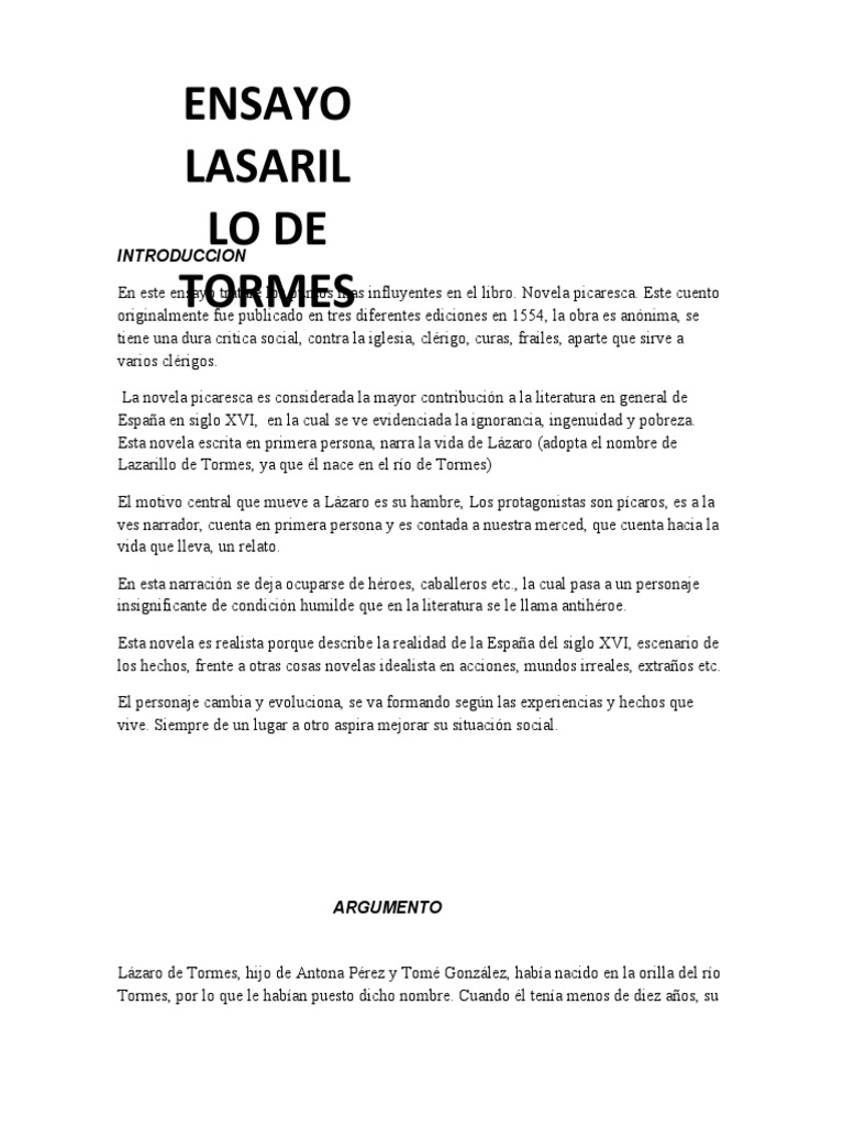 Análisis de "Lazarillo de Tormes" | PDF | Novelas