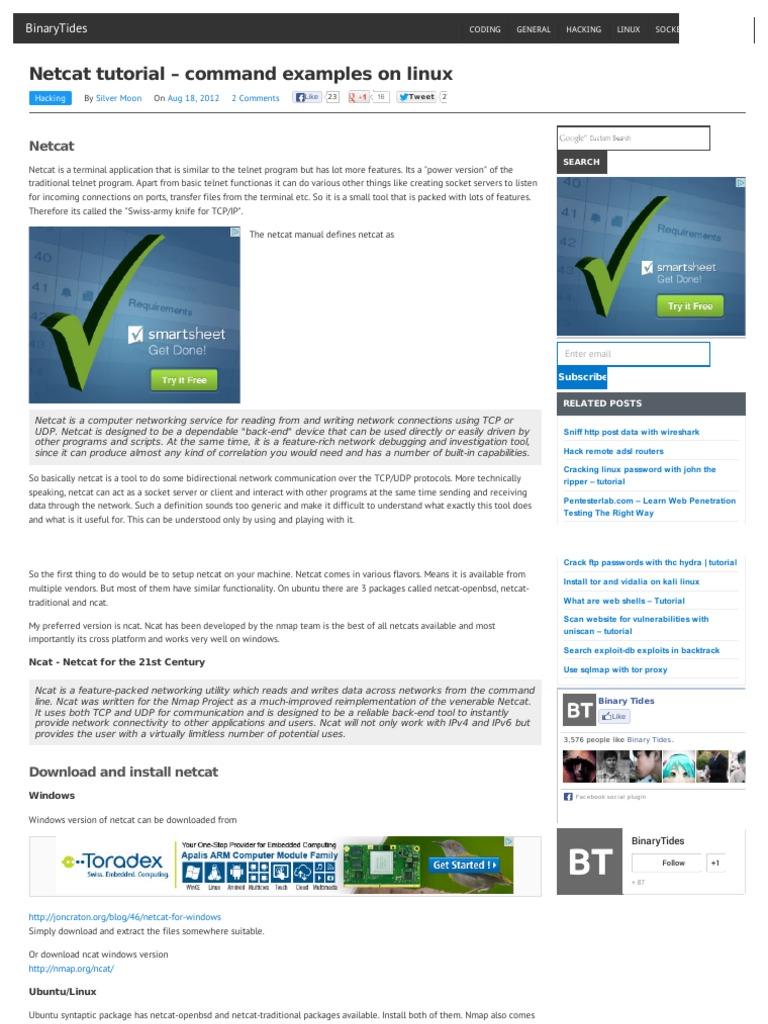Binarytides Com Netcat Tutorial For Beginners Pdf Port Computer Networking 5528