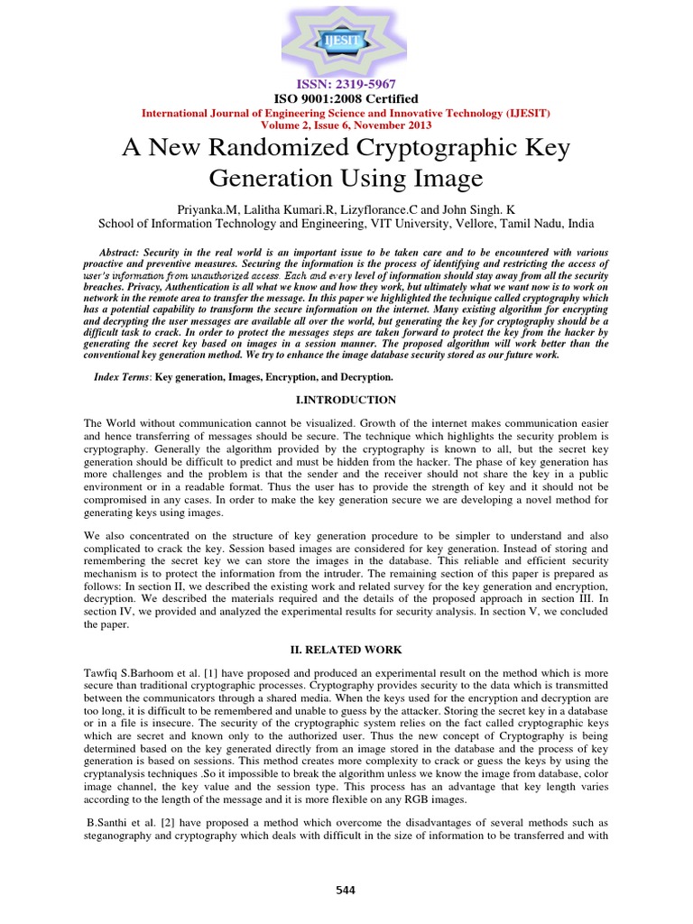 A New Randomized Cryptographic Key Generation Using Image: ISO 9001:2008 Certified | PDF | Key ...