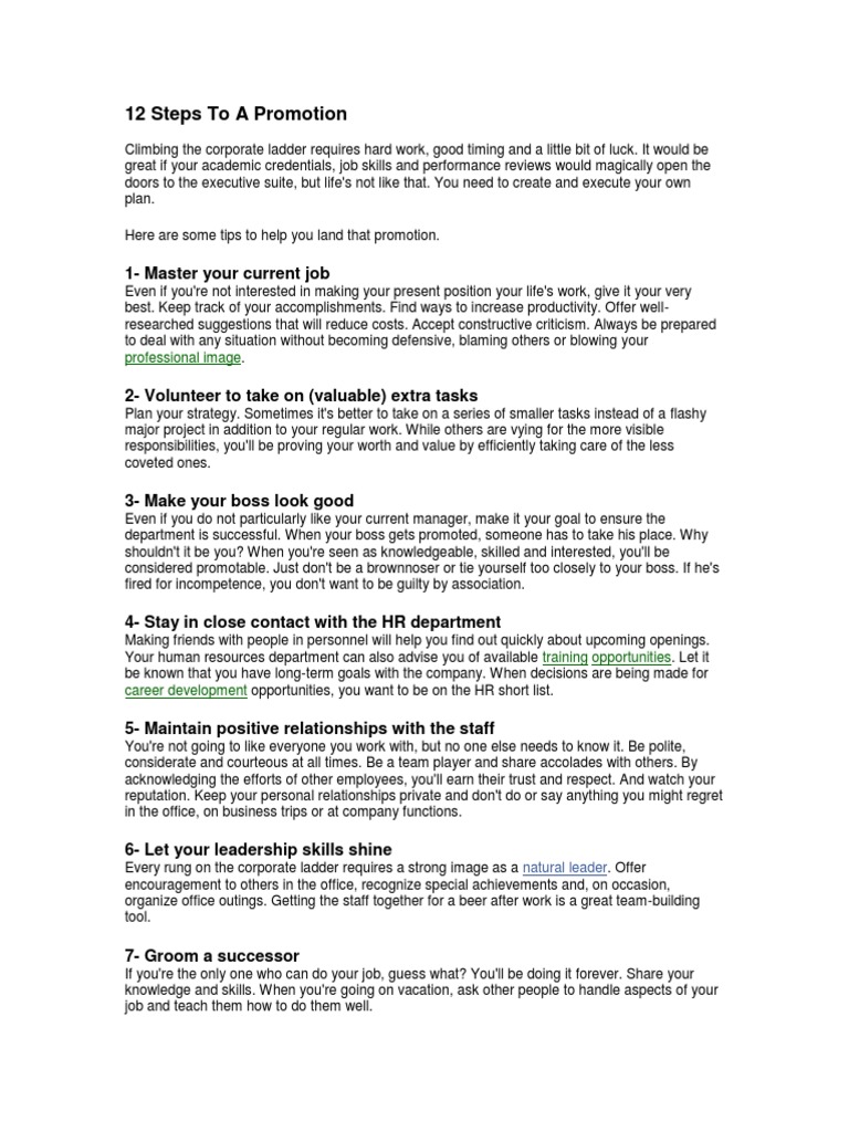 12 Steps To A Promotion | PDF | Mentorship | Psychological Concepts
