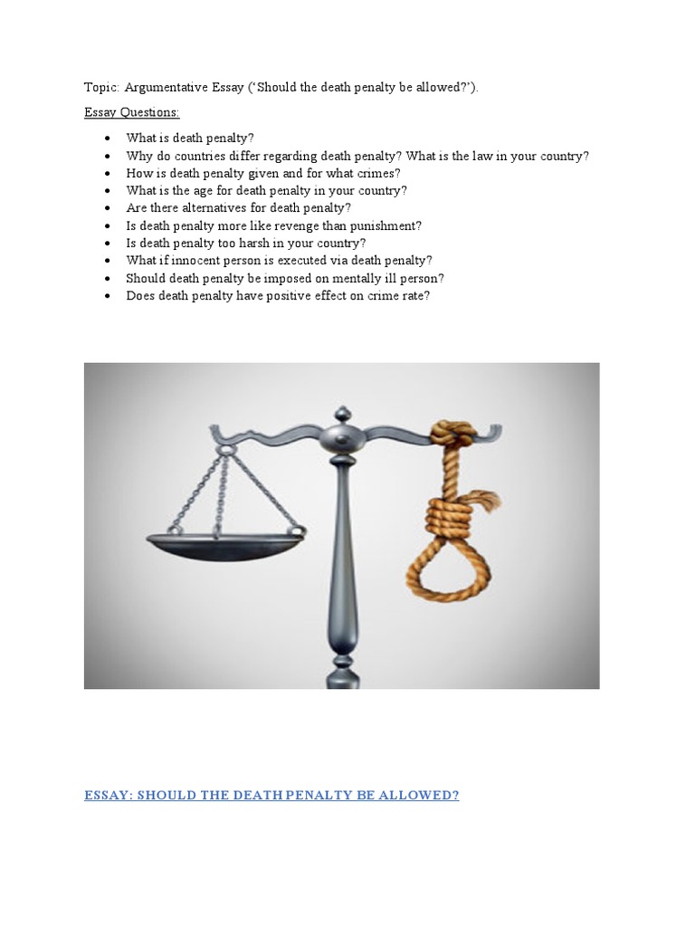 Essay: Should The Death Penalty Be Allowed? | PDF | Capital Punishment ...