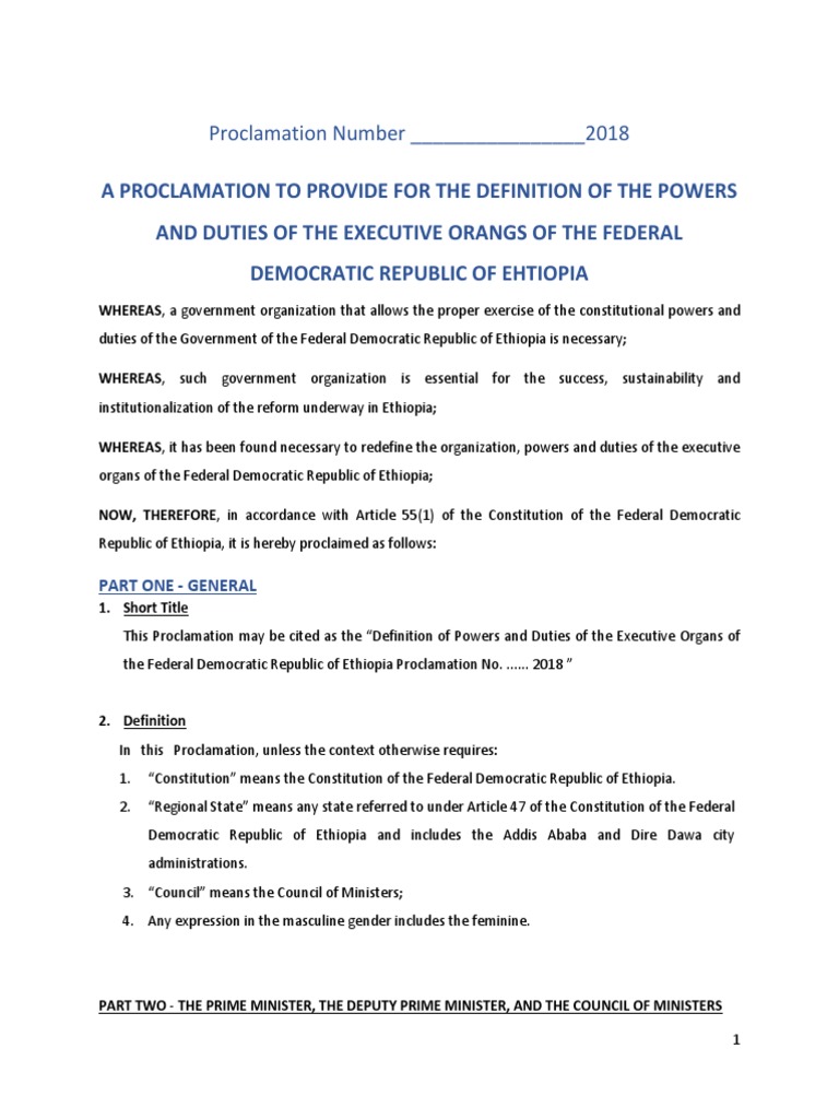 A Proclamation To Provide For The Definition of The Powers and Duties ...