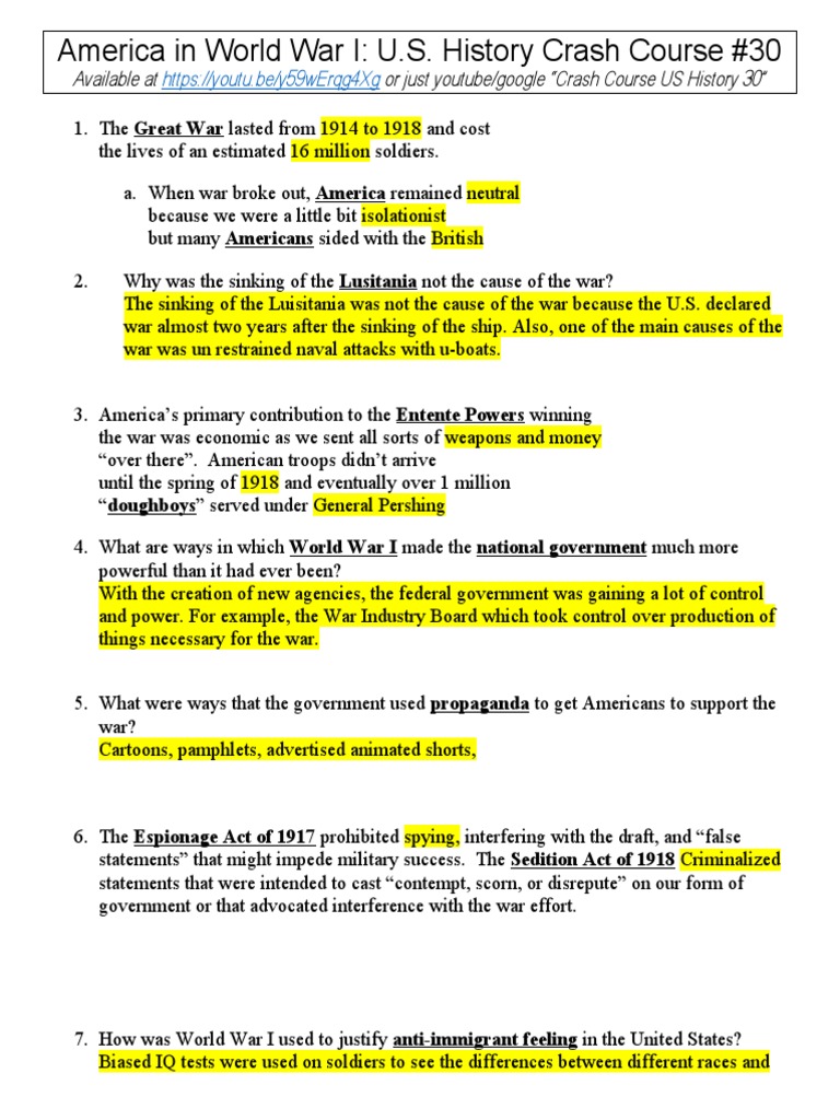 America in World War I: U.S. History Crash Course #30 | PDF | World War ...