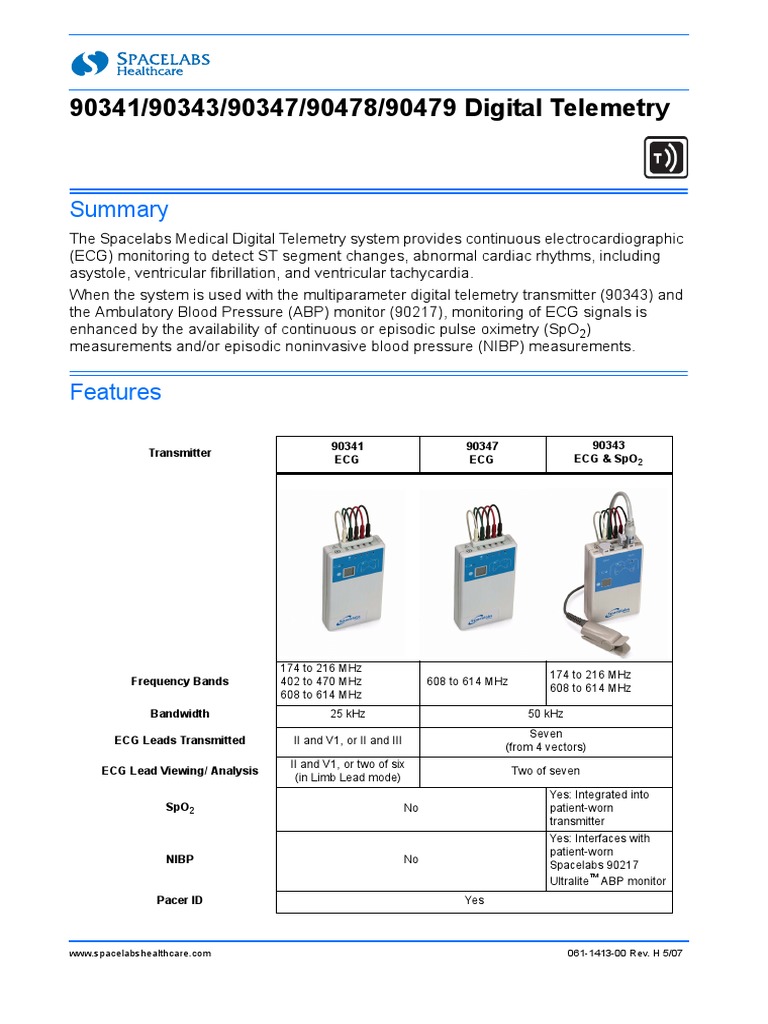 N0889255 Spacelabs Telemetry Transmitter Receiver Datasheet | PDF ...
