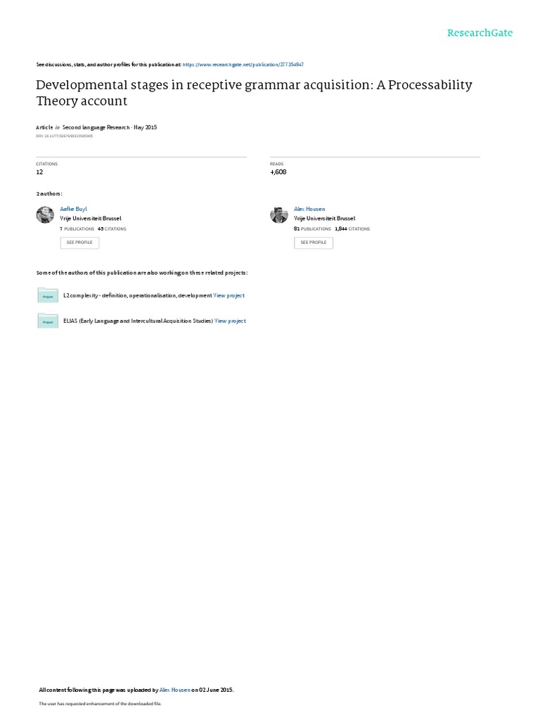 Developmental Stages in Receptive Grammar Acquisition: A Processability ...