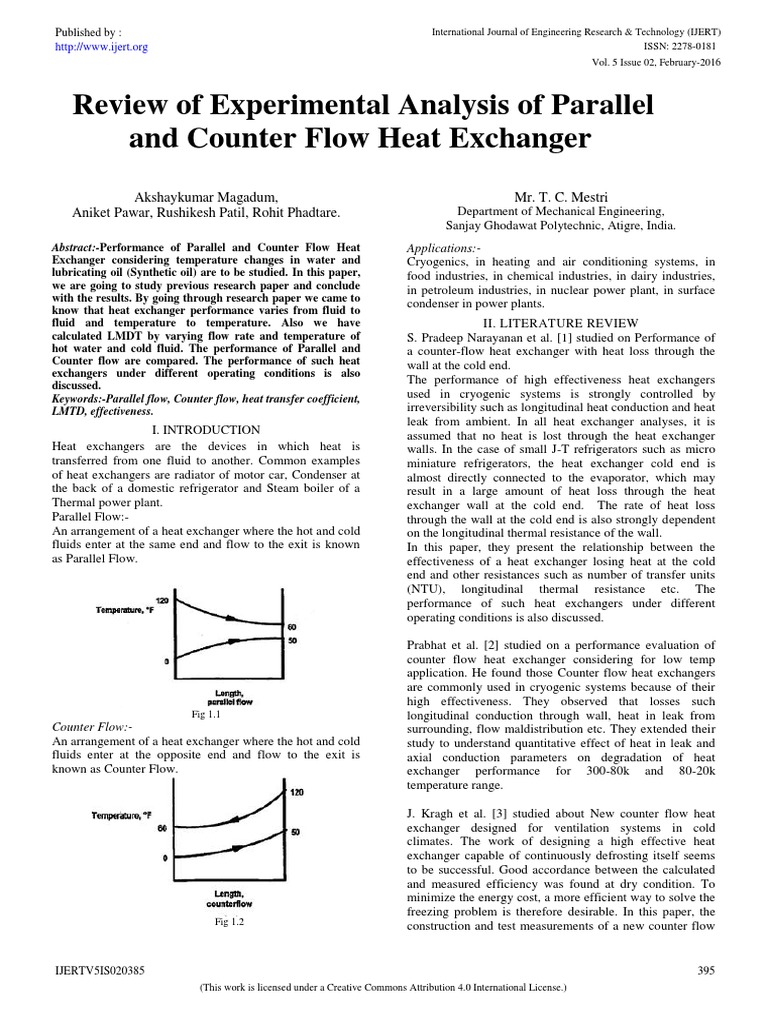 Review of Experimental Analysis of Parallel and Counter Flow Heat ...