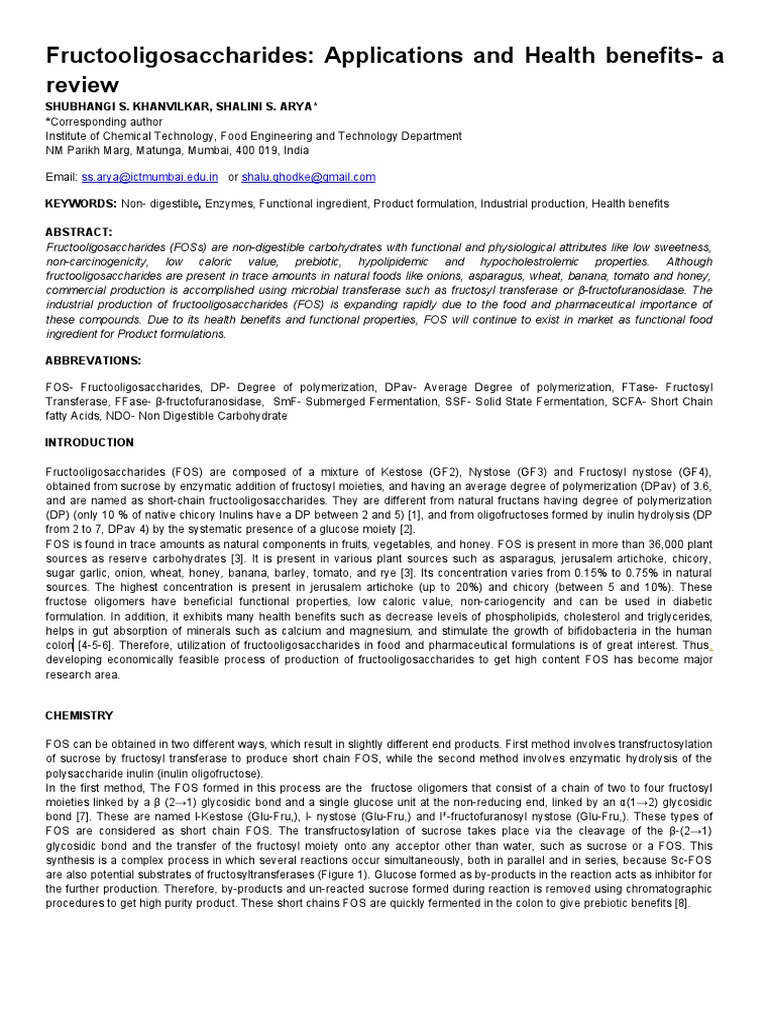 Fructooligosaccharides: Health & Industry | PDF | Dietary Fiber | Diet ...