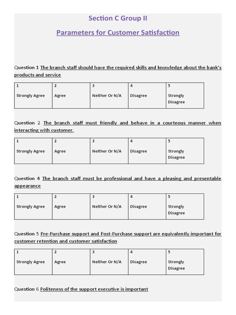 Section C Group II Parameters For Customer Satisfaction | PDF | Banks ...