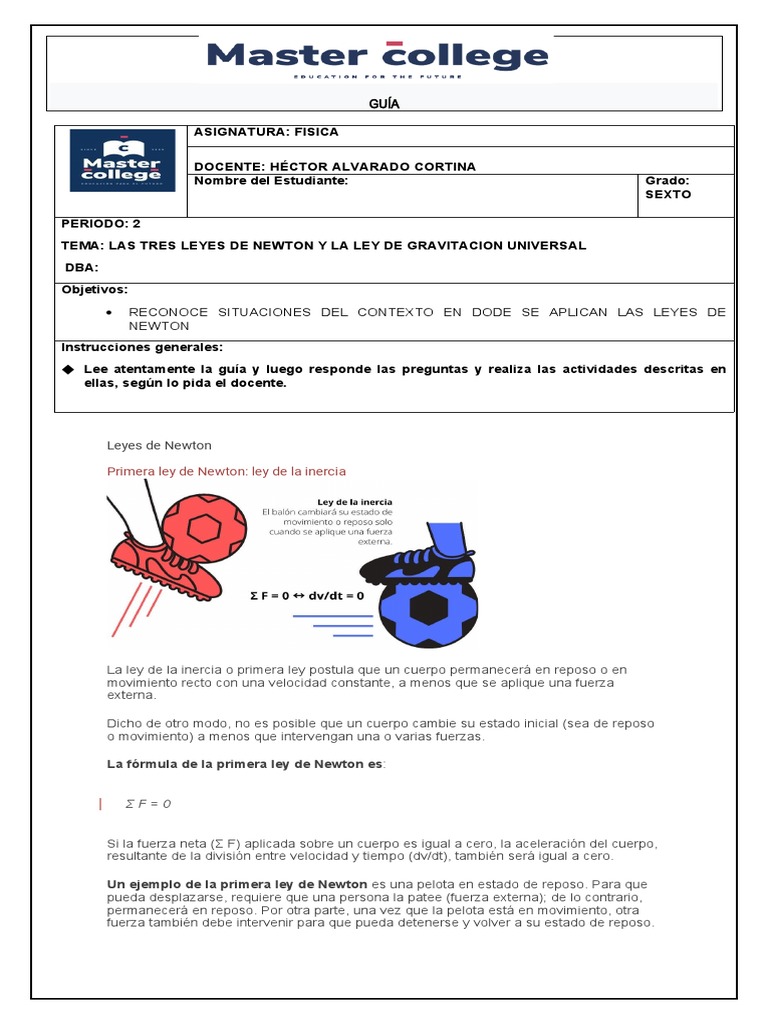 Taller sobre Leyes de Newton 6º Grado | PDF | Las leyes del movimiento ...