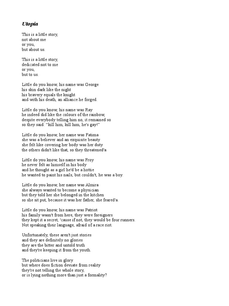 Utopia Poem | PDF | Mystery, Thriller & Crime Fiction | General Fiction
