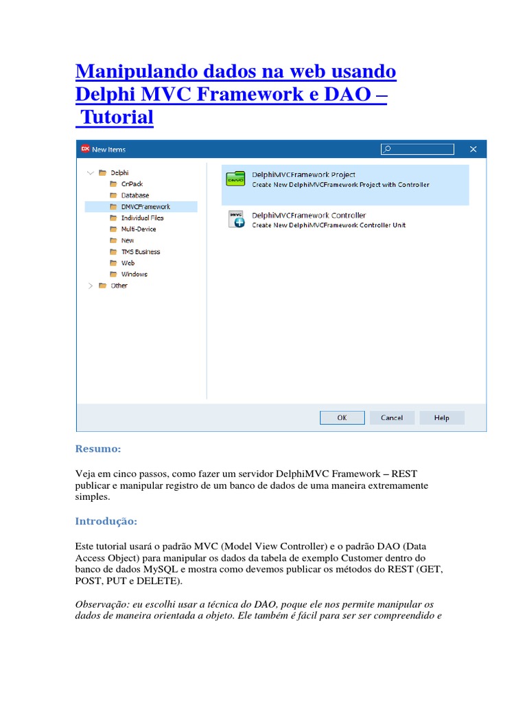 Manipulando Dados Na Web Usando Delphi Mvc Framework E Dao Pdf Model View Controller Mvc