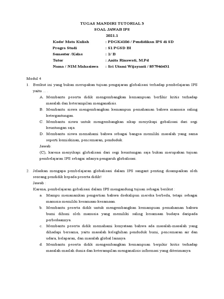 TM 3 Soal Jawab IPS - Sri Utami WIjayanti - 857946431 | PDF