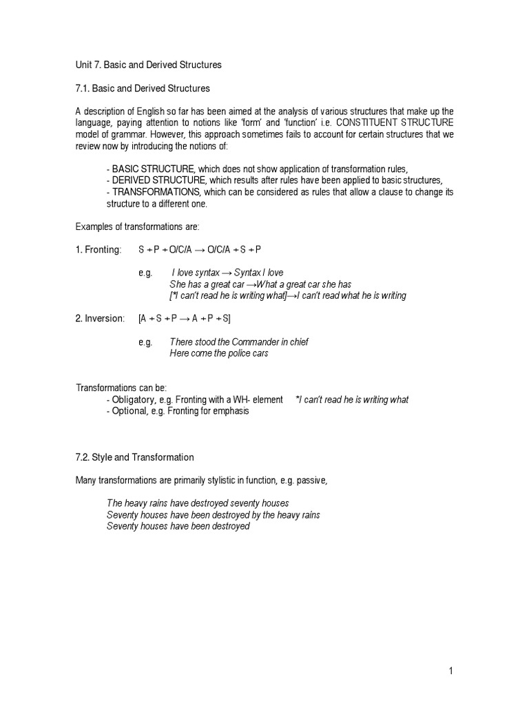 Basic and Derived Structures in English Grammar | PDF | Clause ...