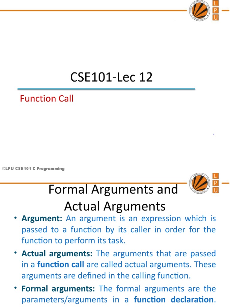 ©LPU CSE101 C Programming | PDF | Parameter (Computer Programming) | Subroutine