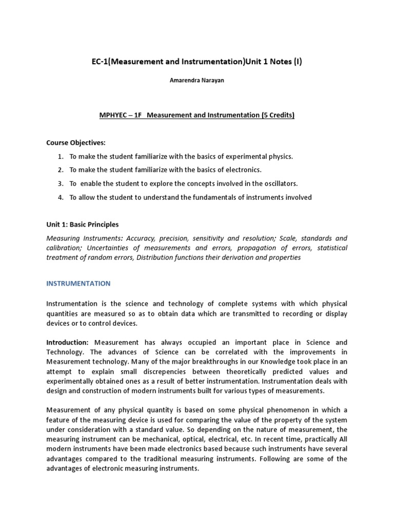 EC-1 (Measurement and Instrumentation) Unit 1 Notes (I) | PDF ...