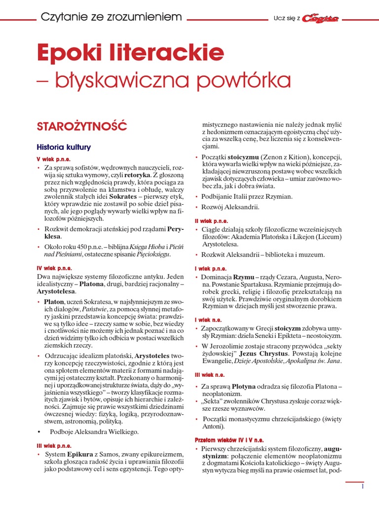 Epoki Literackie Błyskawiczna Powtórka | PDF