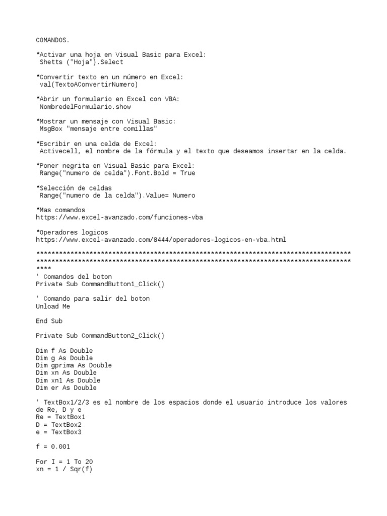 Commandbutton Descripcion y Lista Comandos | PDF | Microsoft Excel ...
