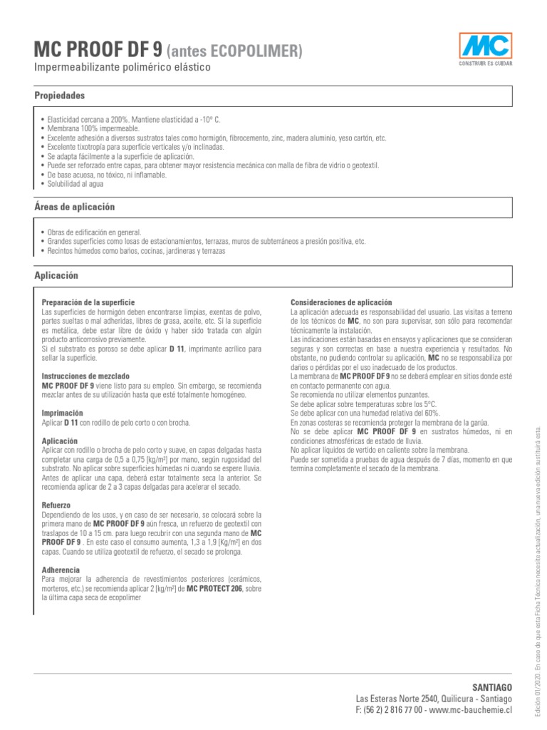 MC Proof DF 9 | Descargar gratis PDF | Hormigón | Agua