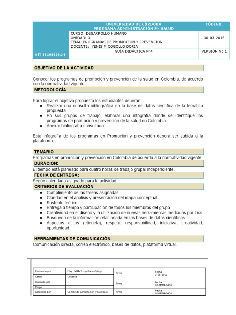 Guía #4 Promocion y Preencion - Programas de Pyp | PDF | Imagen | Evaluación