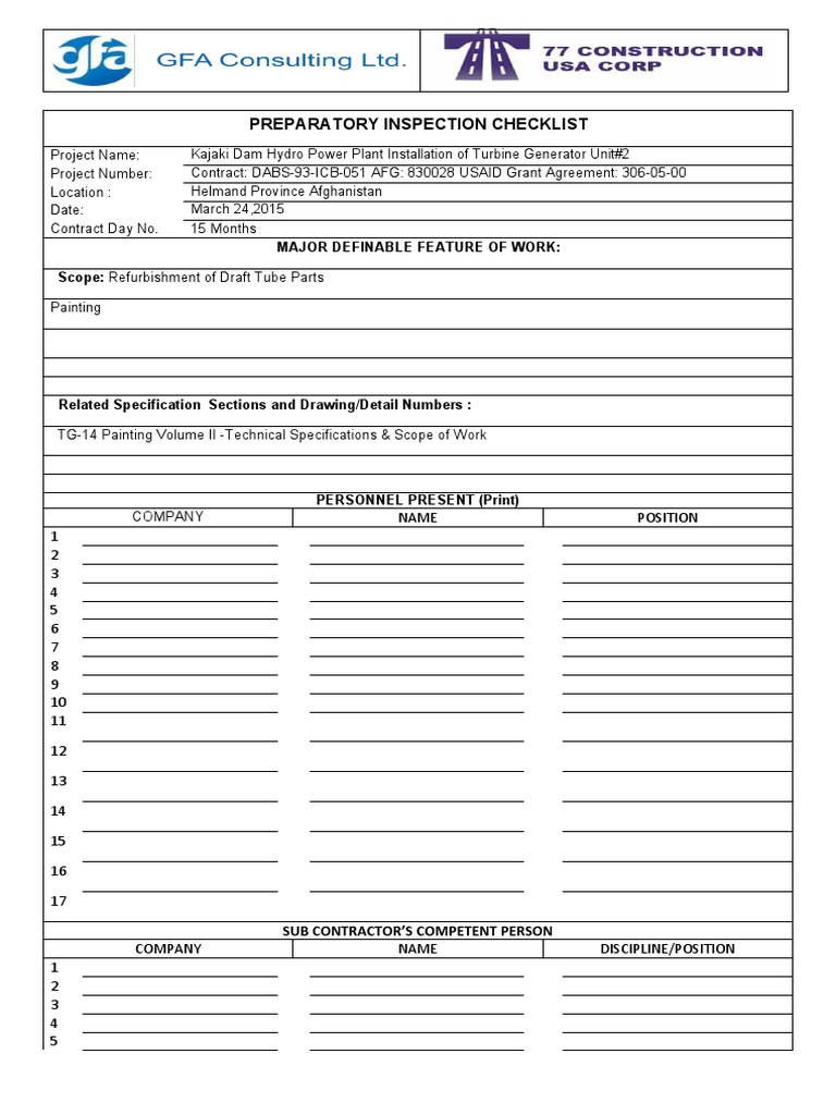 Preparatory Inspection Checklist Painting | PDF | Nature