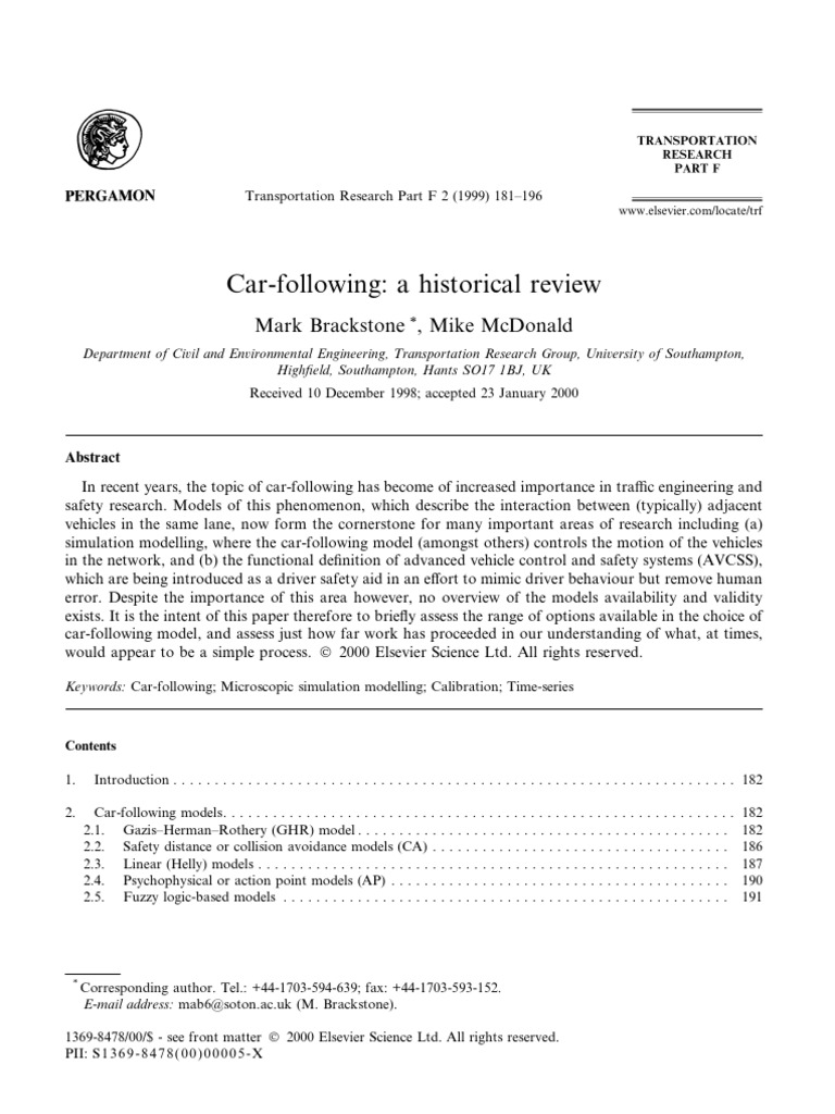 Brackstone and McDonald 1999 | PDF | Computer Simulation | Experiment
