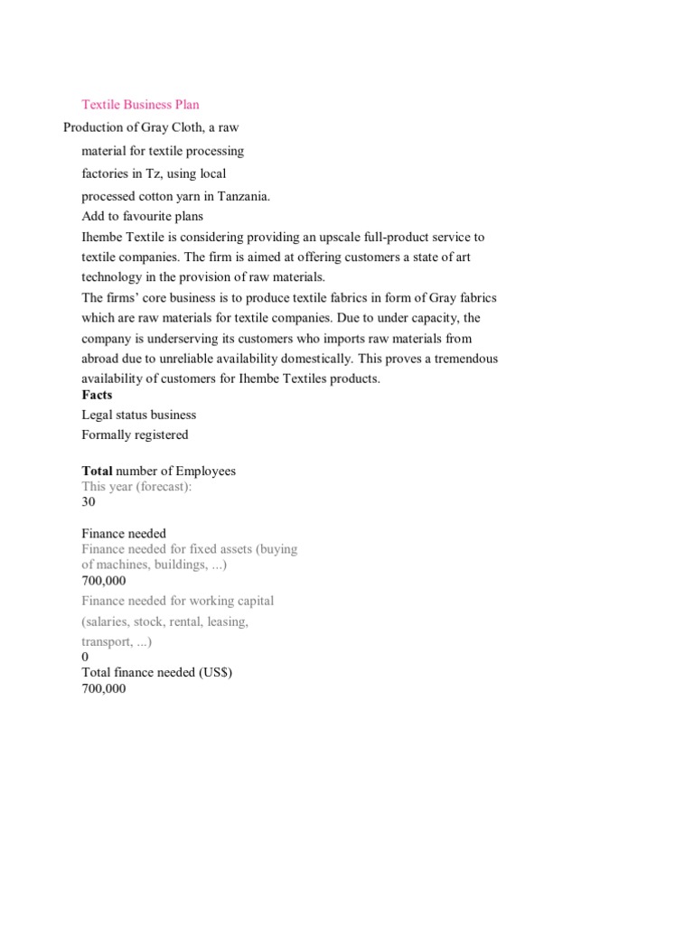 Textile Business Plan | PDF | Textiles | Cotton