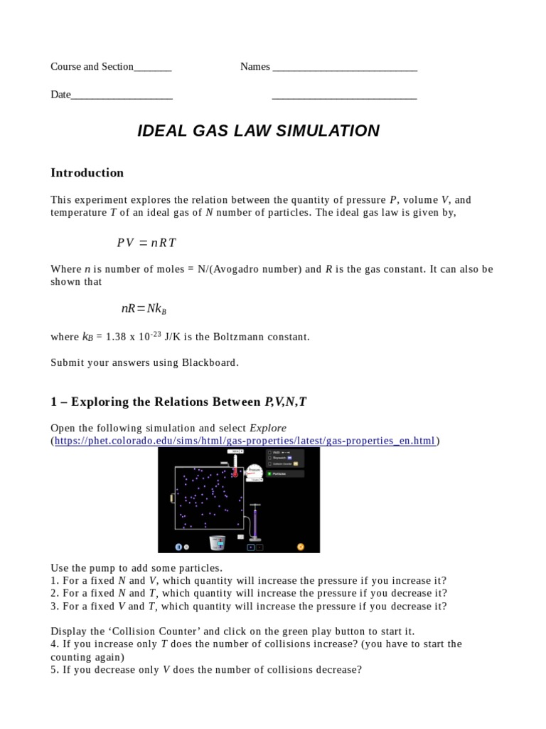 Ideal Gas Law Simulation: PV NRT | Download Free PDF | Gases | Temperature