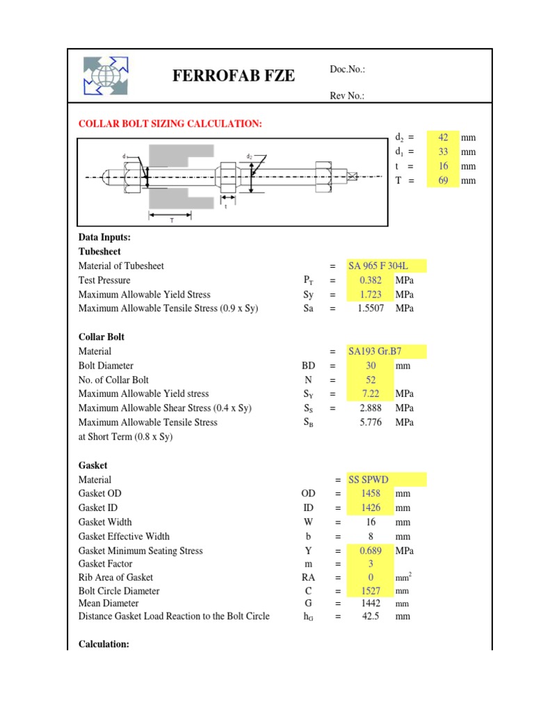 Collar Bolt Sizing Calculation Report | PDF | Pascal (Unit) | Screw