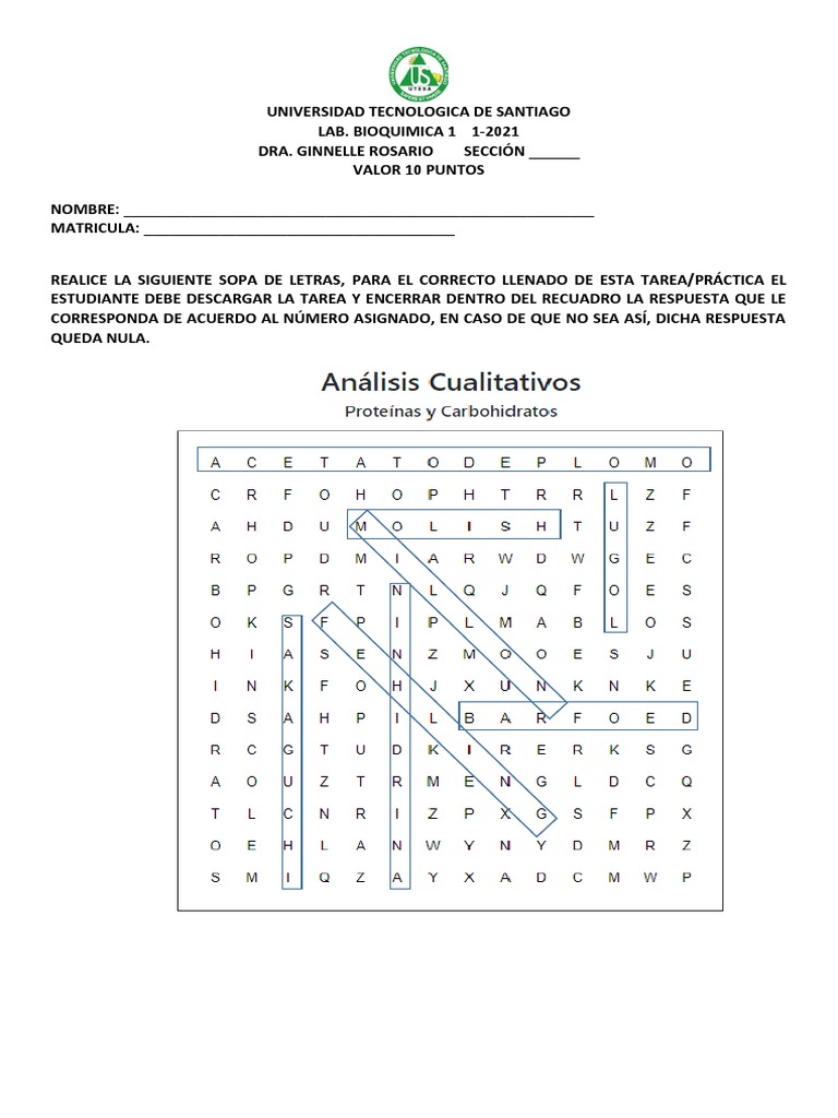 Sopa de Letras de Bioquímica | PDF