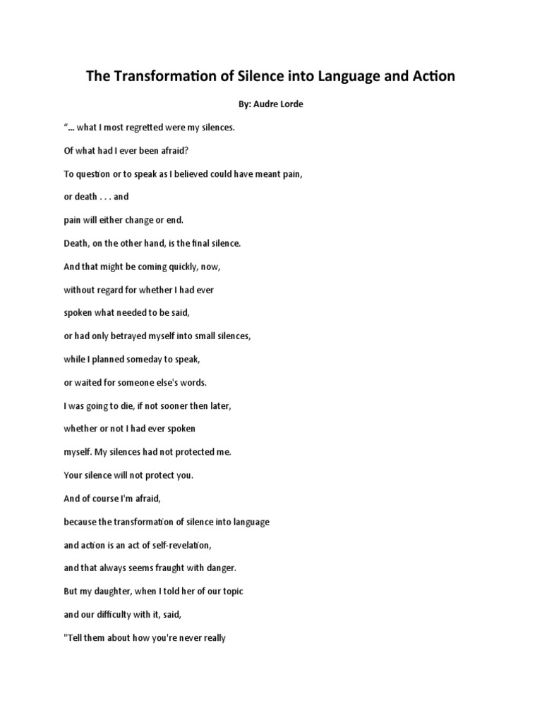 The Transformation of Silence Into Language and Action | PDF | Language ...