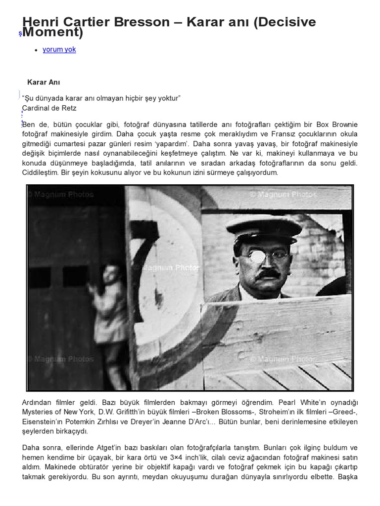 Henri Cartier Bresson Karar Anı (Decisive Moment) | PDF