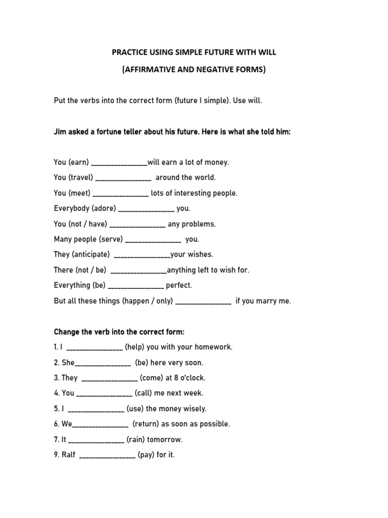 Practice Using Simple Future With Will | PDF | Teaching Methods ...