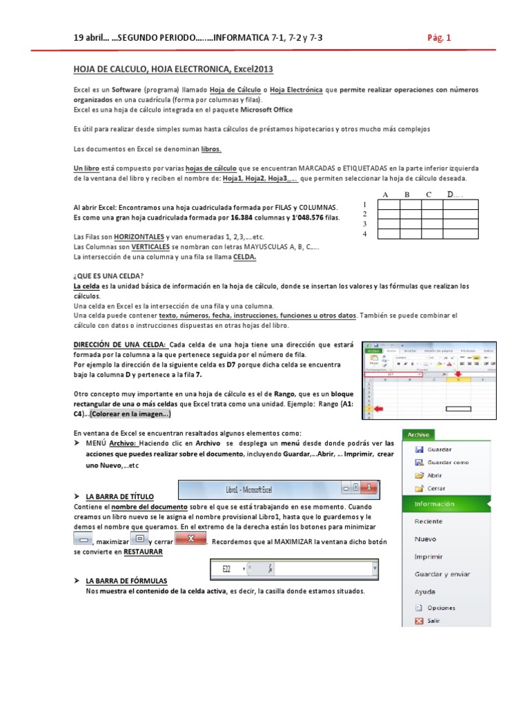 19 Abril... Guia .Informatica ... Fundamentos de Excel ..7-1, 7-2 y 7-3 ...