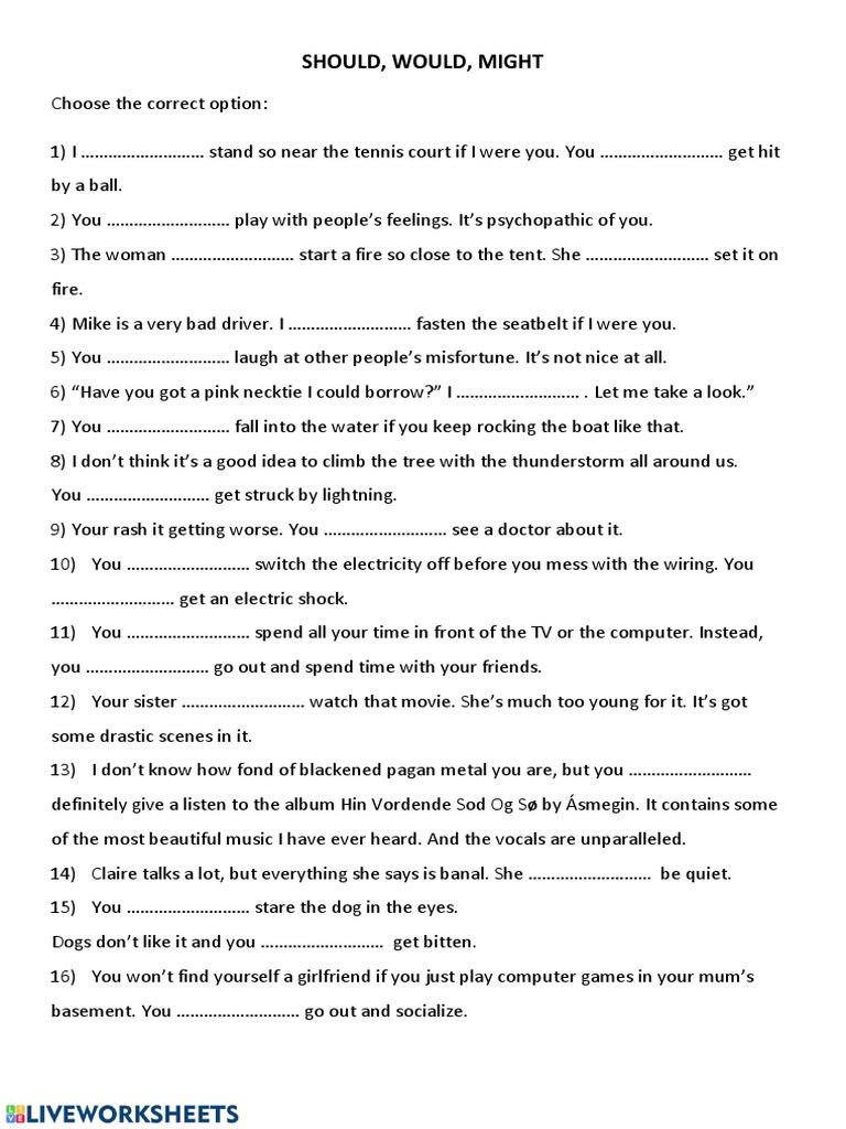 Modal Verbs - Should Would Might | PDF | Games & Activities | Home & Garden