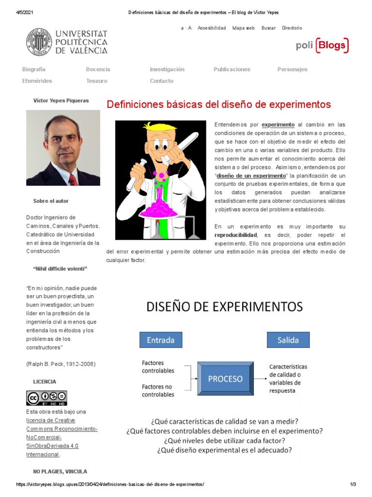 Definiciones Básicas Del Diseño de Experimentos - El Blog de Víctor Yepes | PDF | Diseño de ...
