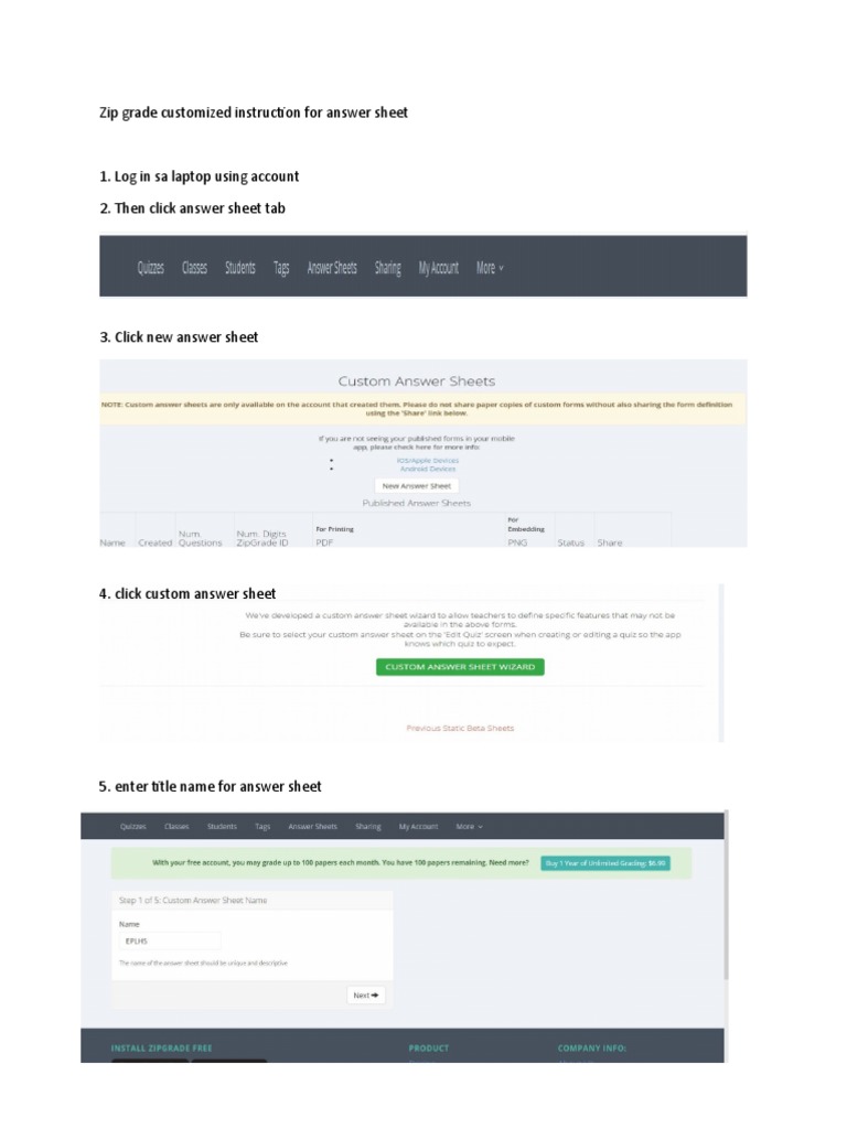 Zip Grade Customized Instruction For Answer Sheet | PDF