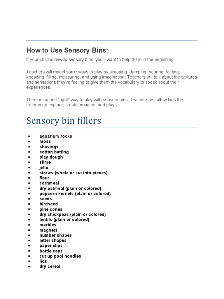 How To Use Sensory Bins | PDF | Pasta | Foods