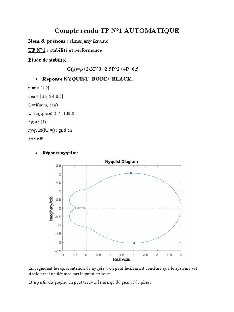 Compte Rendu tp1 Automatique | PDF | Automatisation | Ingénierie ...