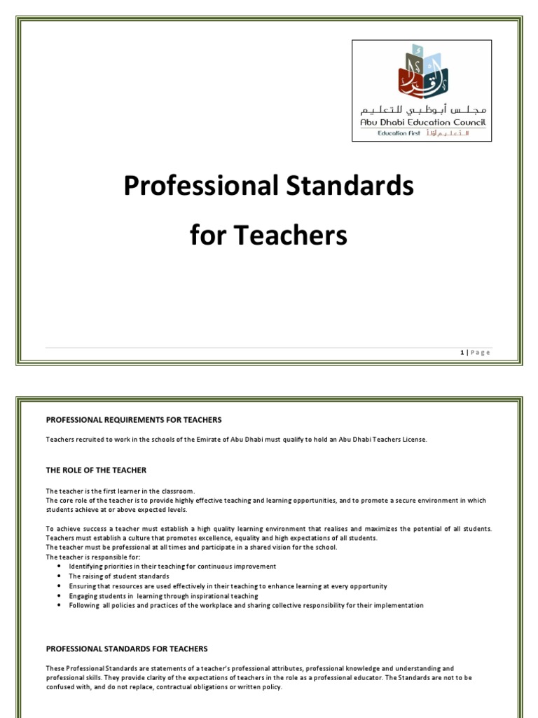 Teacher Professional Standards Overview | PDF | Teachers | Learning