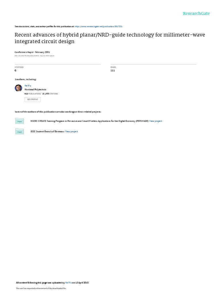 Recent Advances of Hybrid planar/NRD-guide Technology For Millimeter ...