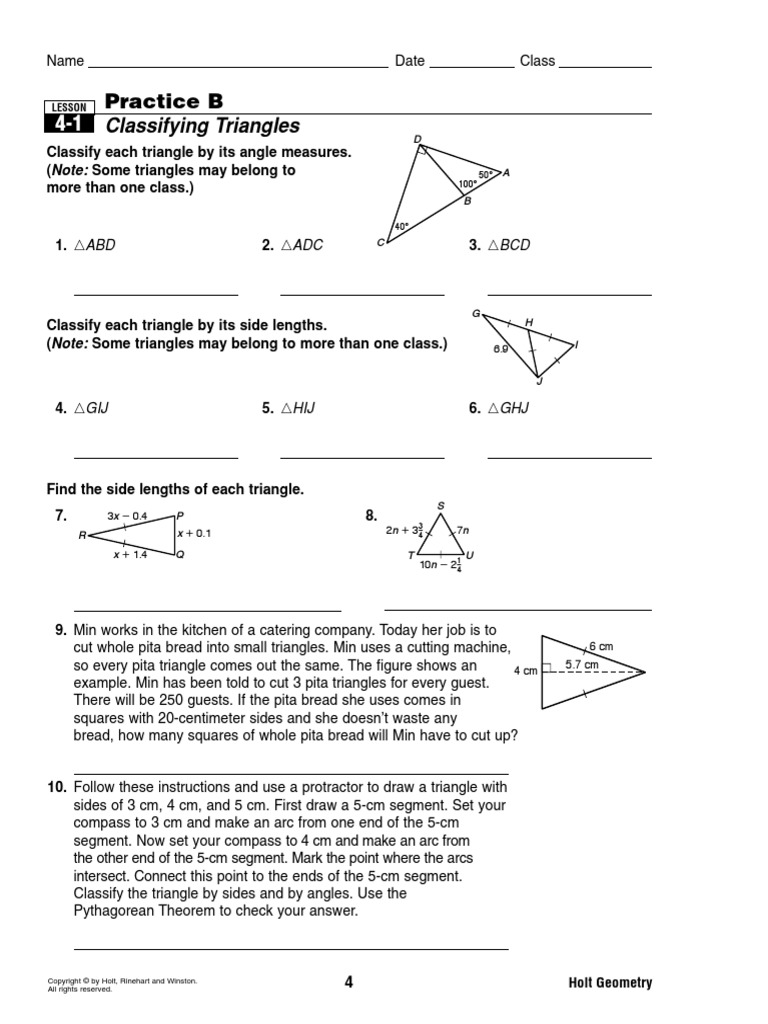Practice B: Classifying Triangles | PDF | Triangle | Elementary Geometry