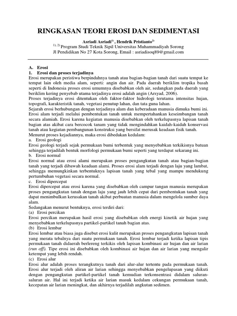 Ringkasan Teori Erosi Dan Sedimentasi | PDF