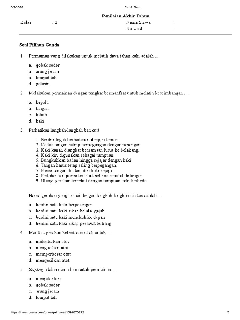 Cetak Soal PJK KLS 3 | PDF